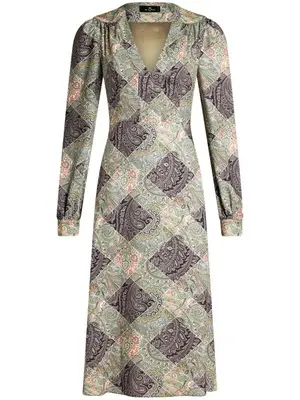 Etro Check Print Twill Midi Dress