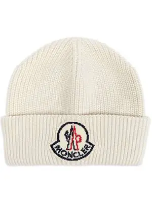 Moncler Logo-patch Wool Beanie - Neutrals