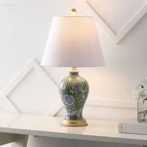JONATHAN Y Grace French Country Cottage Ceramic/iron Floral Urn Led Table Lamp - Green/white