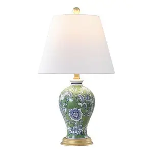 JONATHAN Y Grace French Country Cottage Ceramic/iron Floral Urn Led Table Lamp - Green/white