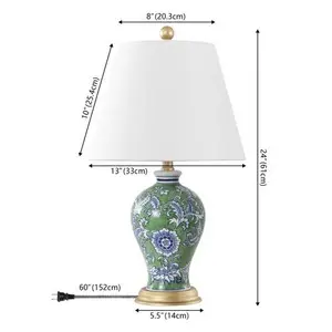 JONATHAN Y Grace French Country Cottage Ceramic/iron Floral Urn Led Table Lamp - Green/white