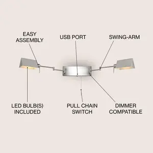 JONATHAN Y Arlo 2-light Farmhouse Industrial Double Swing Arm Iron Led Wall Sconce With Pull-chain Usb Charging Port
