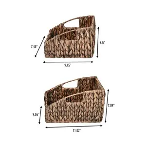 HAPPIMESS Havanah Southwestern Handwoven Hyacinth Slanted Pantry Baskets With Handles - Brown