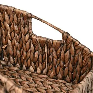 HAPPIMESS Havanah Southwestern Handwoven Hyacinth Slanted Pantry Baskets With Handles - Brown