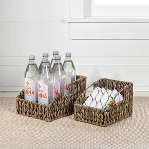 HAPPIMESS Havanah Southwestern Hand-woven Hyacinth Slanted Nesting Baskets With Handles - Gray Brown