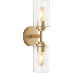 JONATHAN Y Giles 2-light Farmhouse Industrial Iron Cylinder Led Sconce - Brass Gold