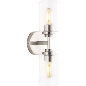JONATHAN Y Giles 2-light Farmhouse Industrial Iron Cylinder Led Sconce Nickel
