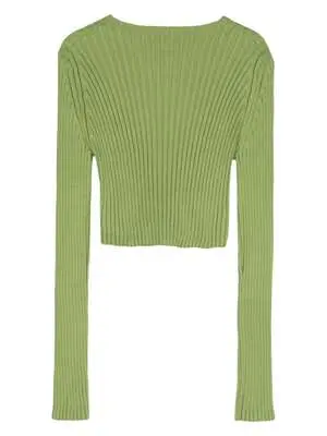 Auralee Ribbed-Knit Cropped Cardigan In Green - 5% Off | Editorialist