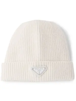 Prada Triangle-logo Beanie Hat - White
