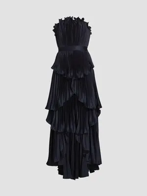 AMUR Janey Tiered Shell High-low Gown - Navy
