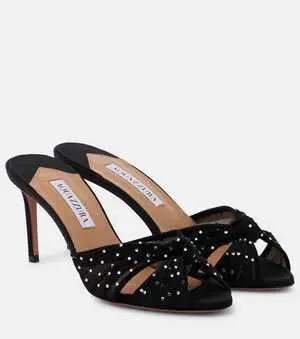 AQUAZZURA Slow Kisses Embellished Mules - Black