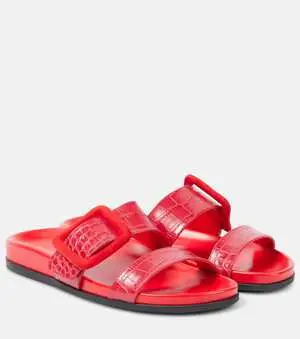 Manolo Blahnik Manolo Blahnik Mayfu Croc-Effect Leather Sandals Red