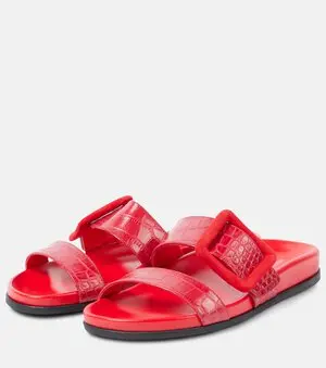 Manolo Blahnik Mayfu Croc-effect Leather Sandals - Red