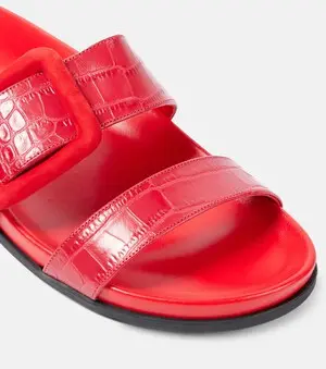 Manolo Blahnik Mayfu Croc-effect Leather Sandals - Red