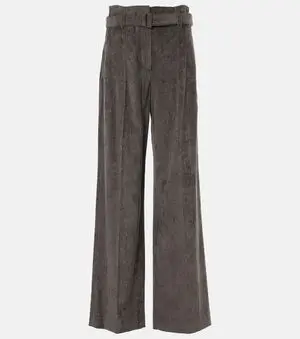 Brunello Cucinelli High-rise Tapered Cotton Pants - Grey