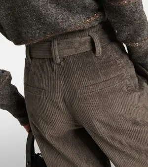 Brunello Cucinelli High-rise Tapered Cotton Pants - Grey