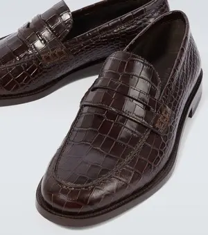Manolo Blahnik Perry Croc-effect Penny Loafers - Burgundy