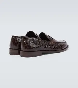 Manolo Blahnik Perry Croc-effect Penny Loafers - Burgundy