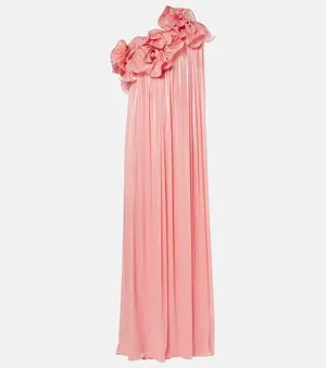 Costarellos Charmain Plissé Georgette Gown - Pink