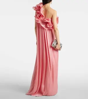 Costarellos Charmain Plissé Georgette Gown - Pink