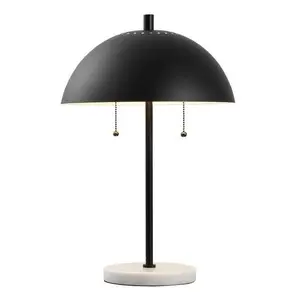 JONATHAN Y Ella Dome Metal With Marble Base Led Table Lamp - Black White