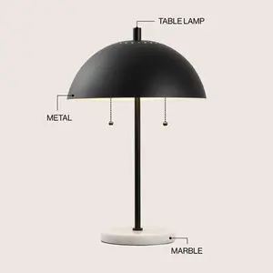 JONATHAN Y Ella Dome Metal With Marble Base Led Table Lamp - Black White