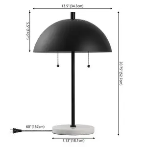 JONATHAN Y Ella Dome Metal With Marble Base Led Table Lamp - Black White
