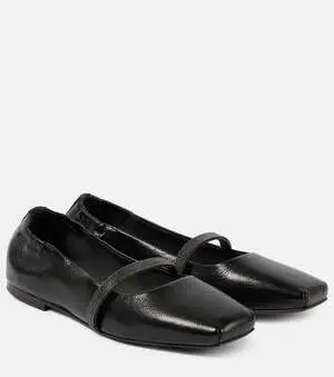 Brunello Cucinelli Monili Leather Mary Jane Flats