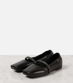 Brunello Cucinelli Monili Leather Mary Jane Flats