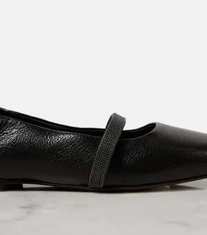 Brunello Cucinelli Monili Leather Mary Jane Flats