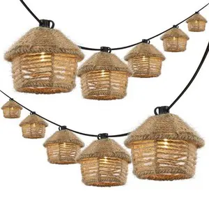 JONATHAN Y Maui 10-light Indoor/outdoor Mid-century Vintage Incandescent G40 Tiki Hut Hemp Rope Shaded String Lights - Brown