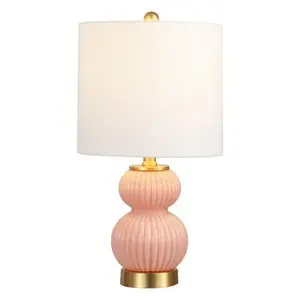 JONATHAN Y Daphne Ribbed Metal/glass Led Table Lamp Pink