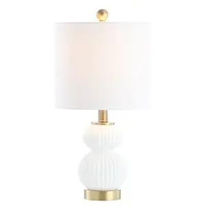 JONATHAN Y Daphne Ribbed Metal/glass Led Table Lamp - White/brass Gold