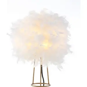 JONATHAN Y Stork Feather Metal Led Table Lamp - White/gold