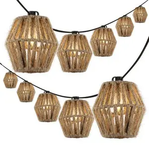 JONATHAN Y Samara 10-light Indoor/outdoor Mid-century Classic Incandescent C7 Lantern Hemp Rope Shaded String Lights - Brown