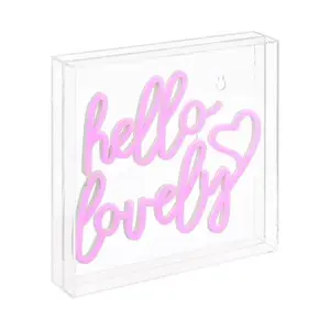 JONATHAN Y Hello Square Contemporary Glam Acrylic Box Usb Operated Led Neon Light - Pink