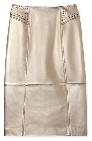 St. John Metallic Leather Skirt