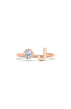 HAUTECARAT Lab Created Diamond And Letter Ring - 18k Rose Gold - J