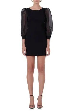 Endless Rose Organza Balloon Sleeve Minidress - Black
