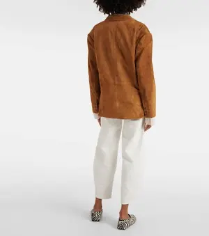Staud Single-breasted Suede Jacket - Brown