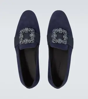 Manolo Blahnik Carlton Embellished Suede Loafers - Blue