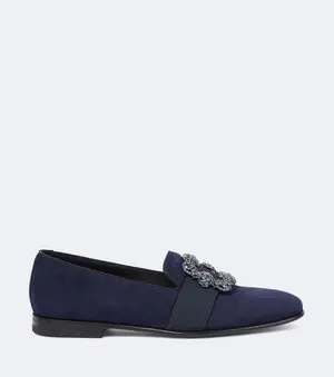 Manolo Blahnik Carlton Embellished Suede Loafers - Blue