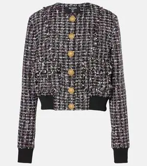 Balmain Tweed Bomber Jacket - Black
