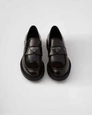 Prada Chocolate Brushed Leather Loafers - Sienna