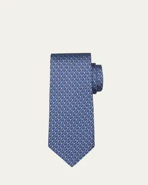 FERRAGAMO Equestrian-print Silk Neck Tie - Fnavy