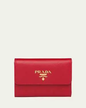 Prada Trifold Leather Wallet - Fuoco