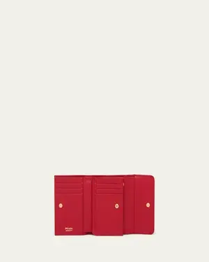 Prada Trifold Leather Wallet - Fuoco