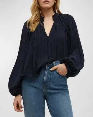 Veronica Beard Veronica Beard Walker Pleated Top - Navy
