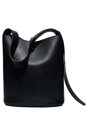 Lié Studio Norma Leather Bucket Tote - Solid Black