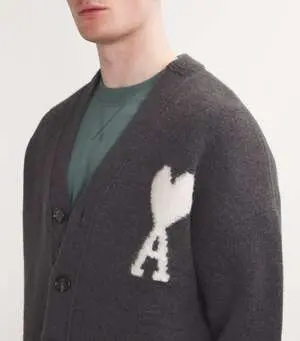 Ami Wool-blend Logo Cardigan